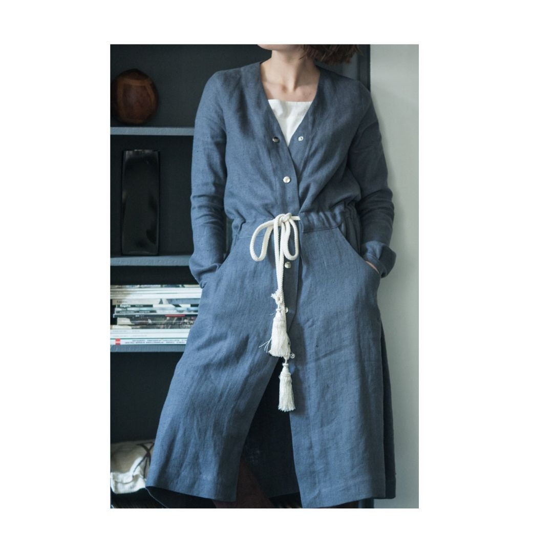 Linen Clothing, Linen Robe Dress, Linen Wrap Dress, Linen Bathrobe ...