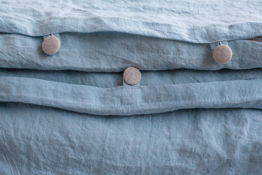 Ocean Blue Linen Duvet Cover: Bohemian Button Closure Bedding - Etsy