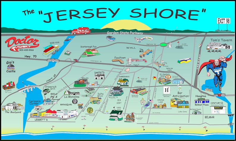 The Jersey Shore Cartoon Map - Etsy