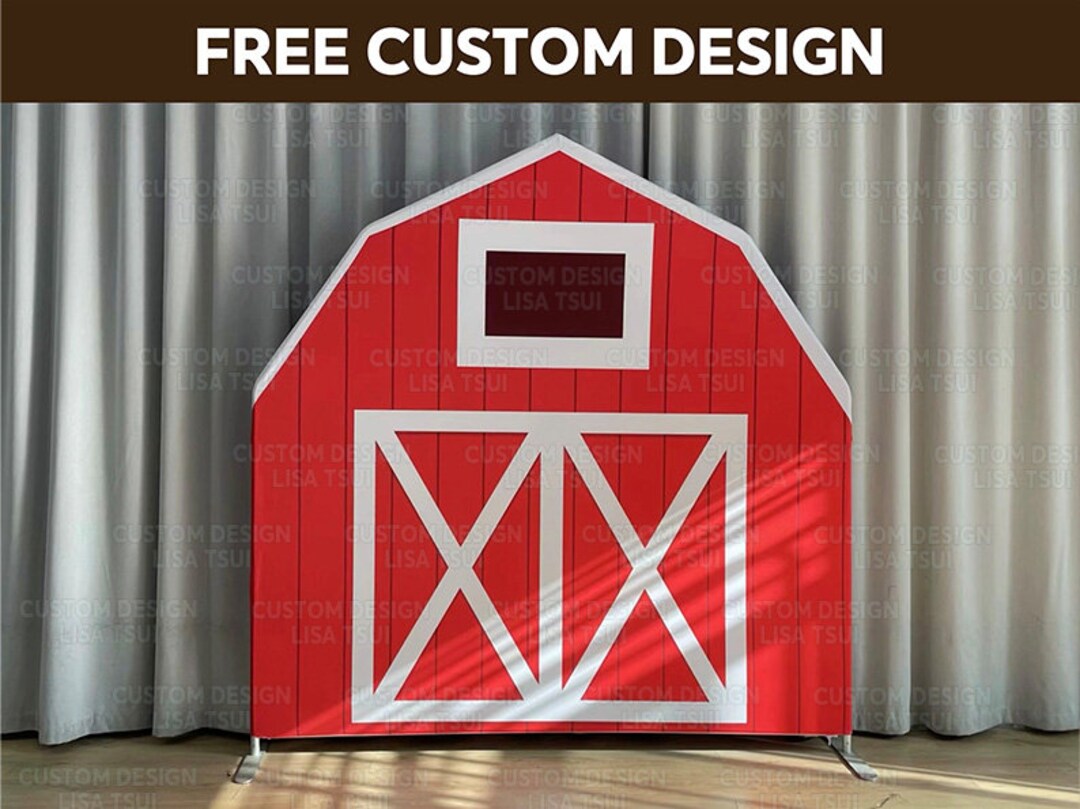 6ft/7ft Red Barn Arch Stand Fabric Print House Backdrop Cover Custom ...
