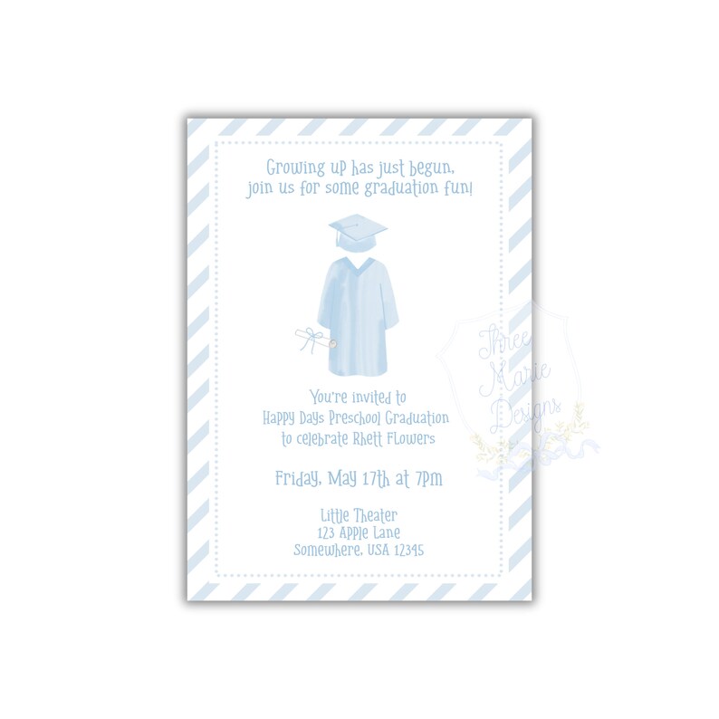 Blue Graduation Invite | Preschool Graduation Invitation | Kindergarten ...