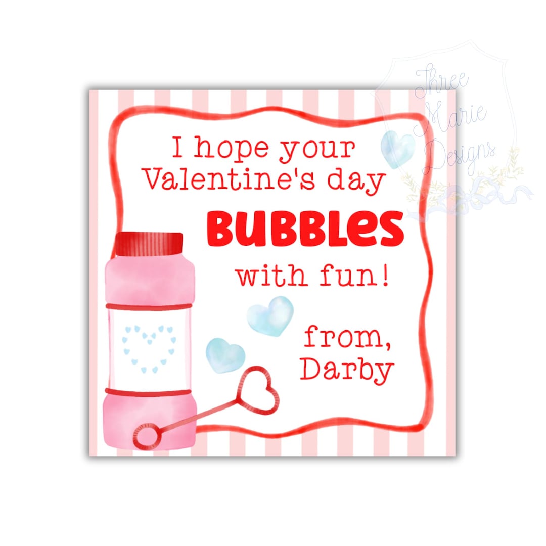 Pink Bubbles Valentine Tag Bubbles Theme Valentine Card 3x3 Inches ...