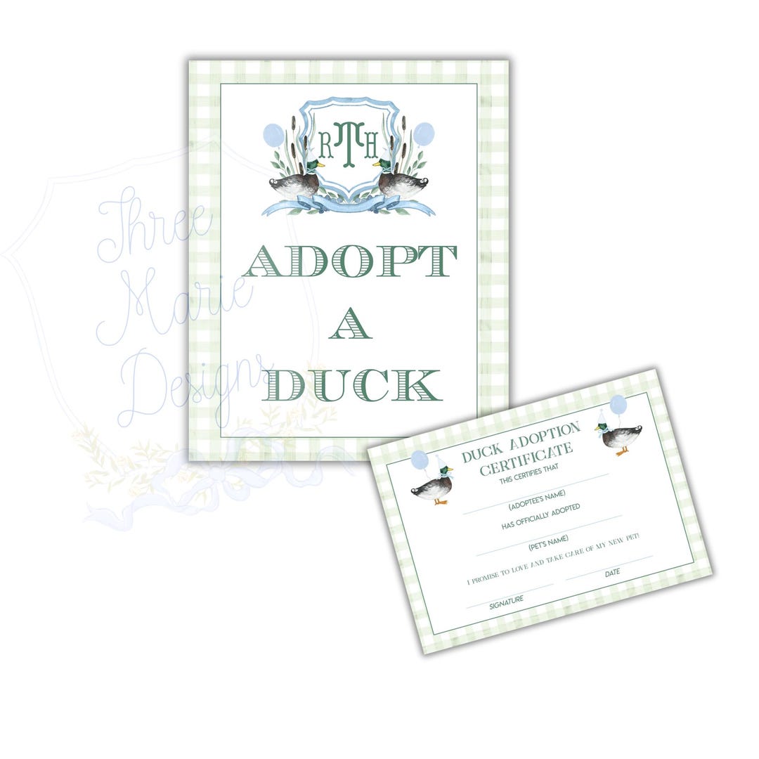 Adopt a Duck Station Signage and Sage Green Duck Adoption Certificate ...