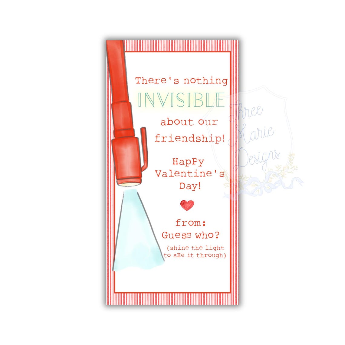Spy Pen Invisible Ink Valentine Tag | 3x6 Inches Editable Digital ...