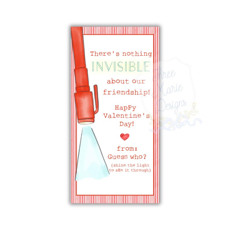 Spy Pen Invisible Ink Valentine Tag | 3x6 Inches Editable Digital ...
