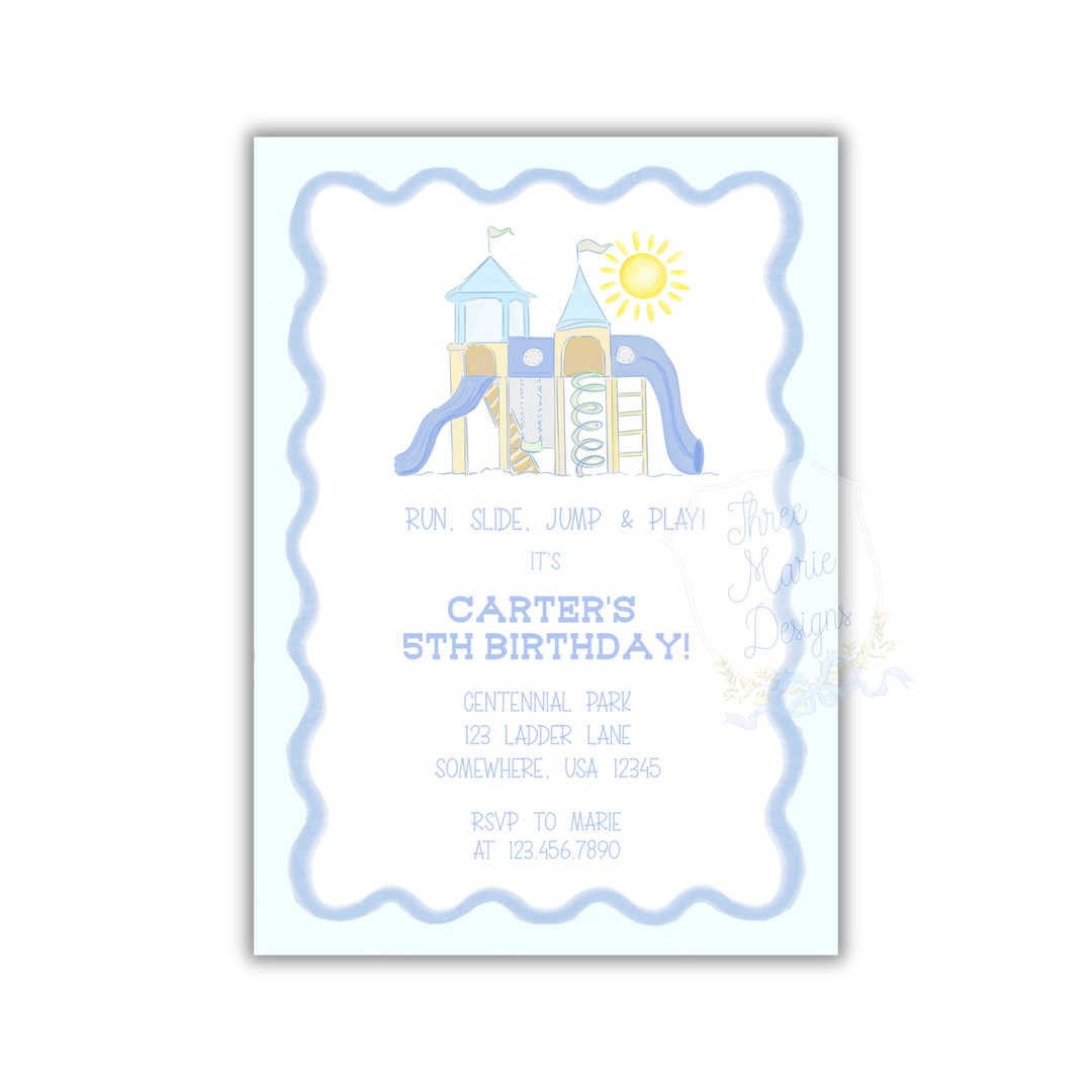 Playground Birthday Party Invite | Blue Playground Party Invitation ...