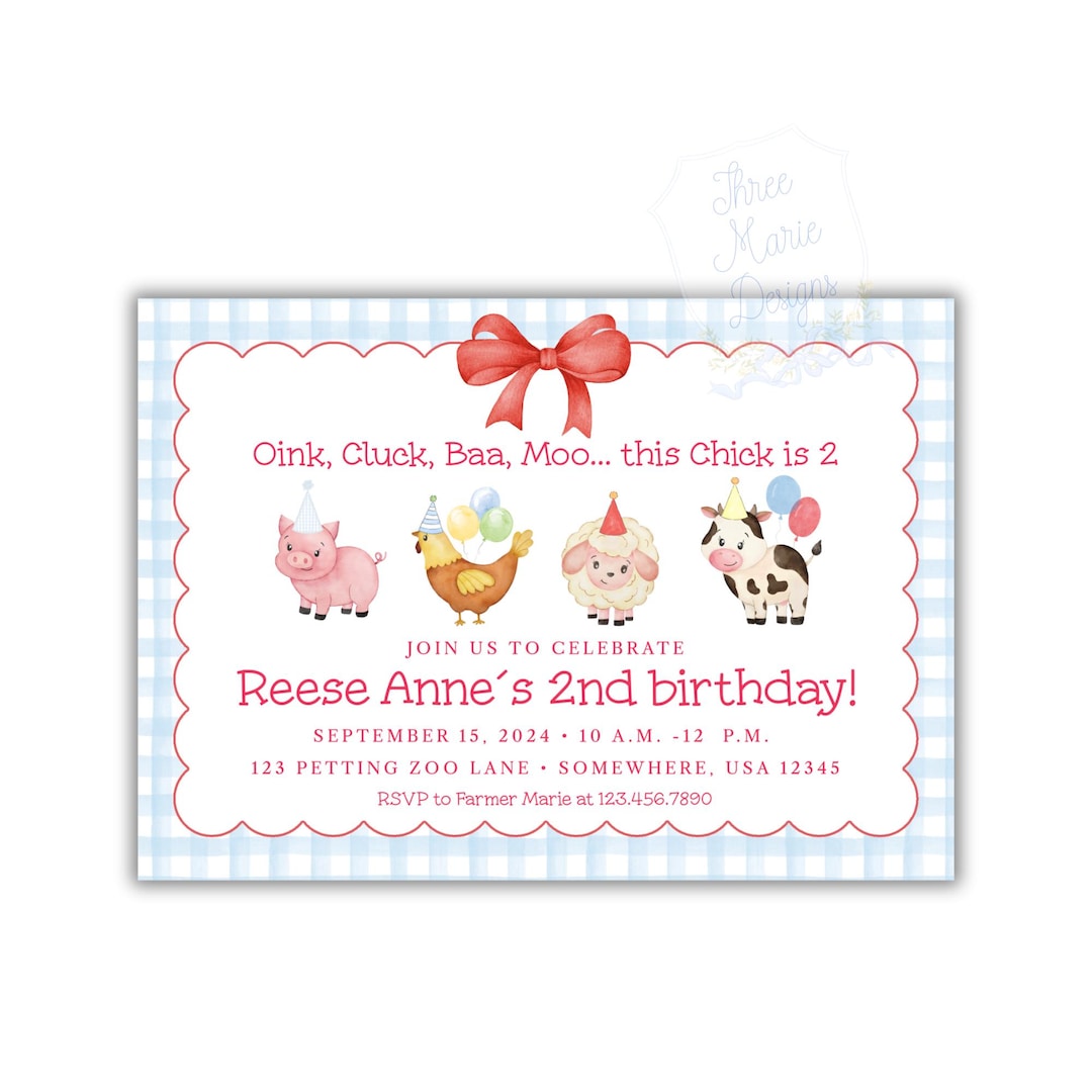 Girly Farm Animals Birthday Invitation | Petting Zoo Birthday Invite ...