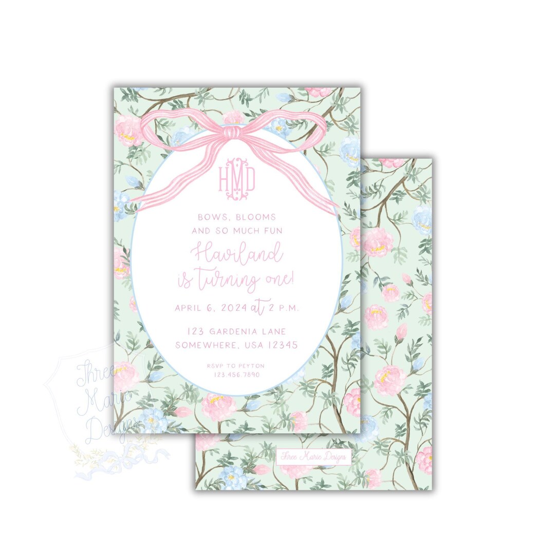 Chinoiserie Floral Invite | Bows and Blooms | Floral Pattern Invite ...