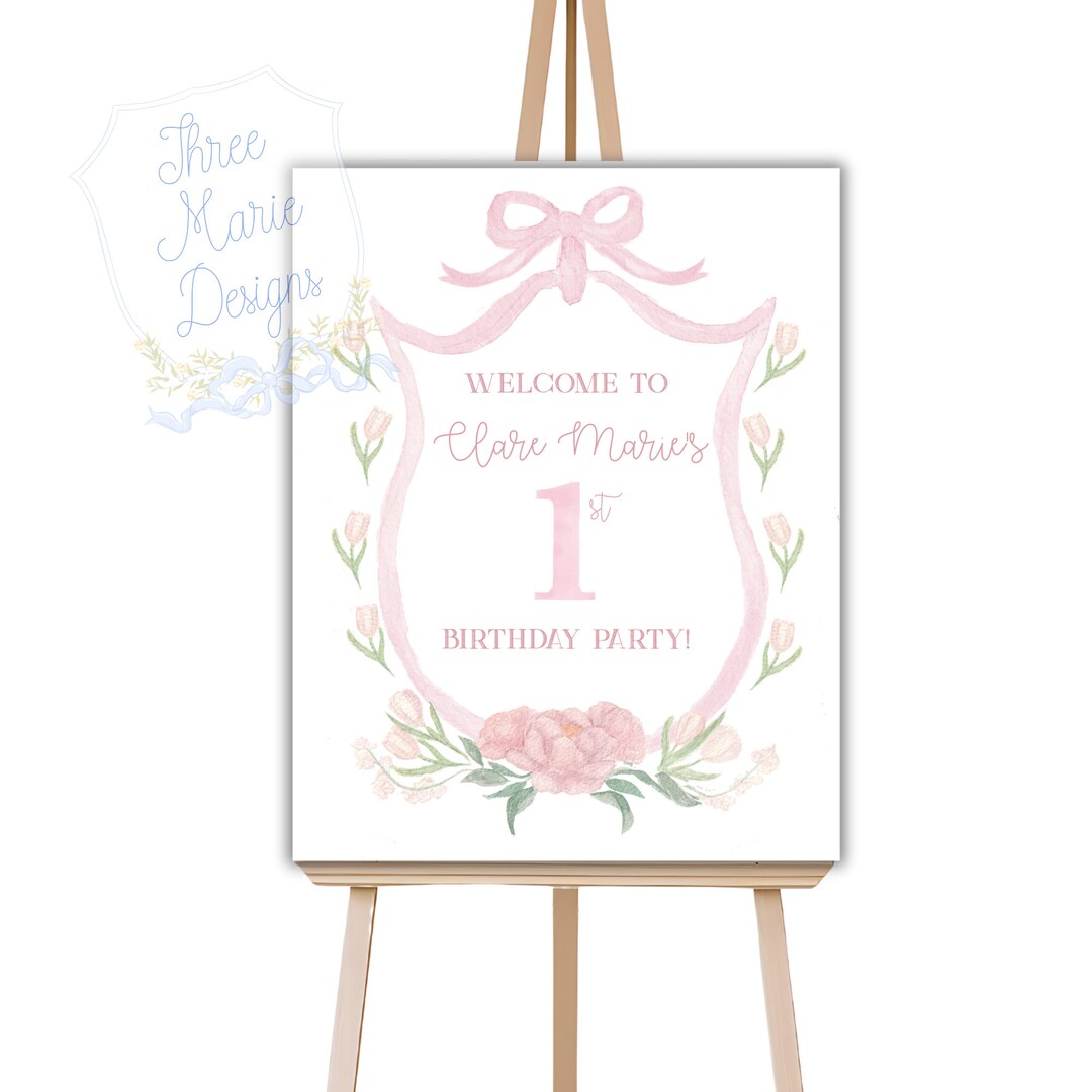 Floral Crest Welcome Sign | Grandmillenial Floral Signage | Bows and ...