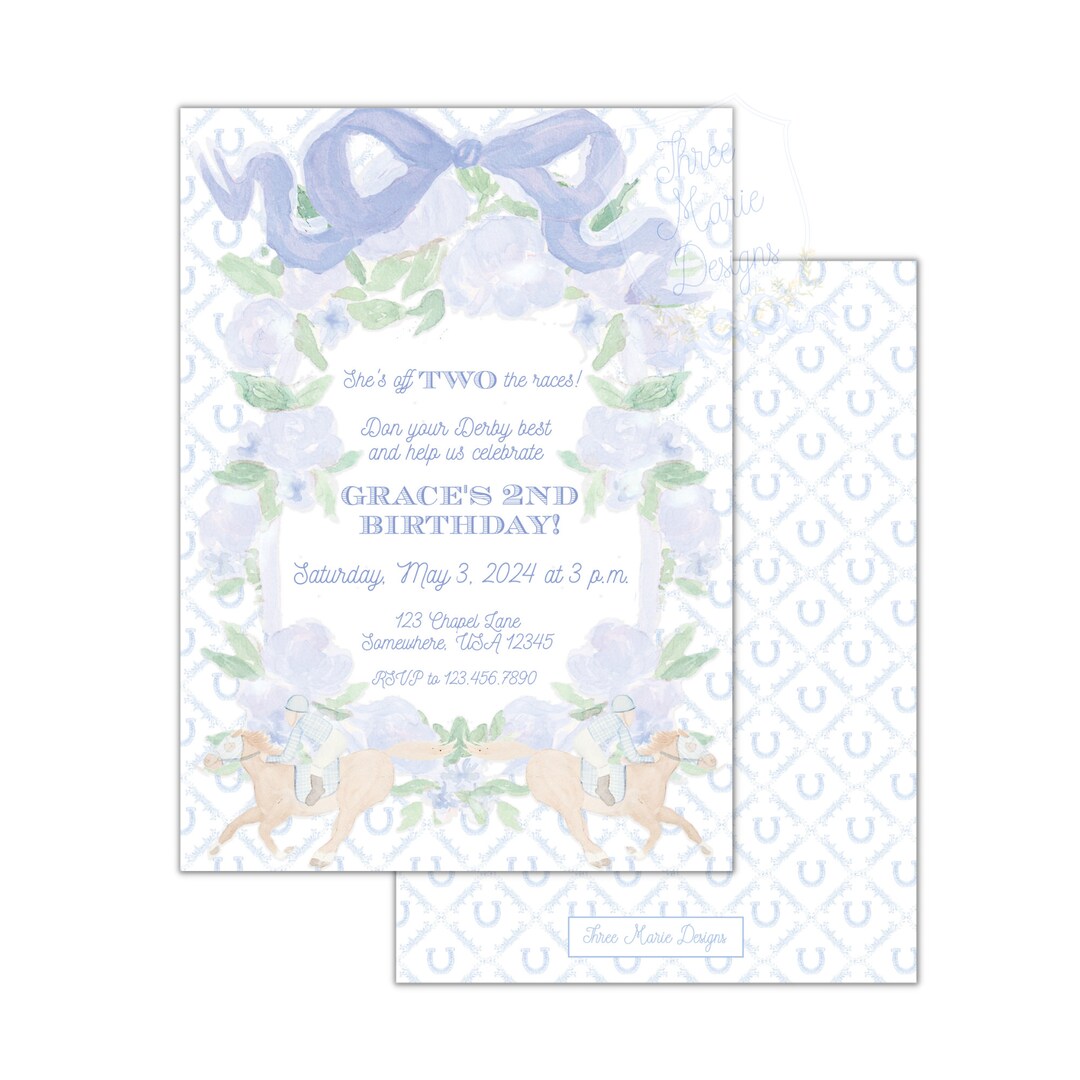 Kentucky Derby Birthday Invitation off TWO the Races Invite Horse ...