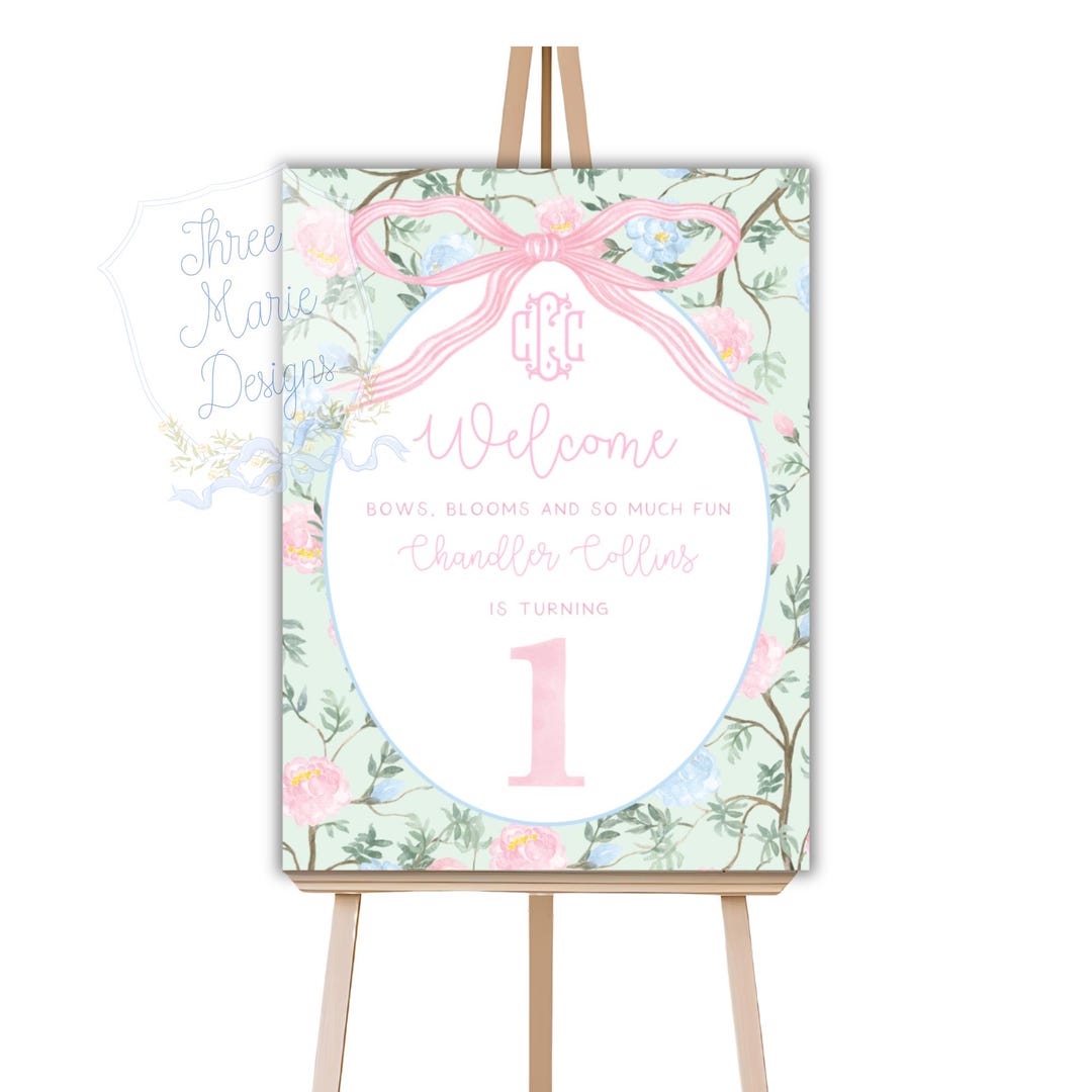 Chinoiserie Floral Welcome Signage | Bows and Blooms Welcome Sign ...