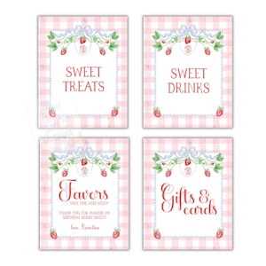 Editable Strawberry Table Signage | Berry First Birthday Editable Signs ...