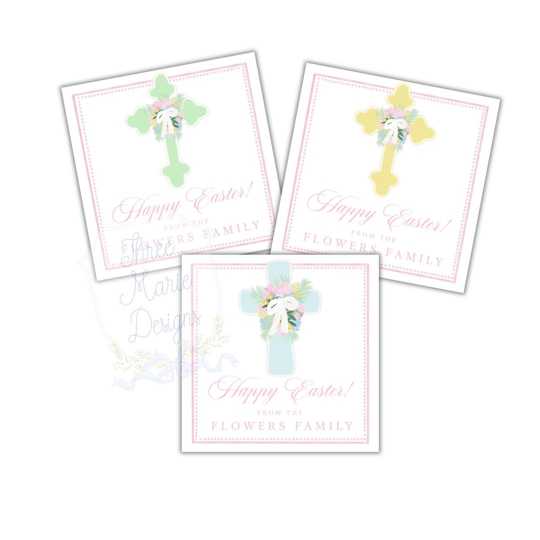 Easter Cross Gift Tag | Happy Easter Card | 3x3 Inches Editable Easter ...