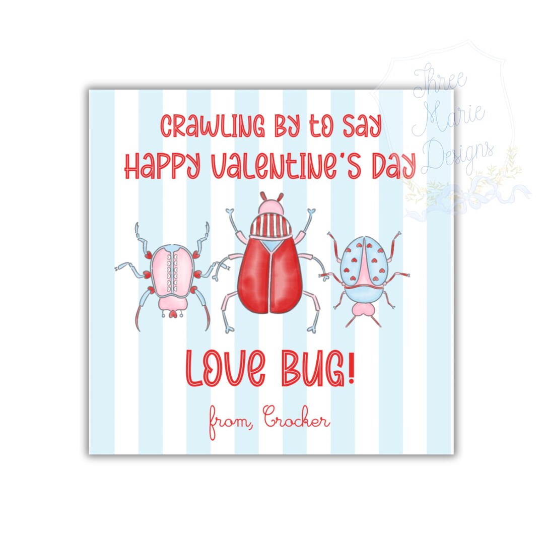 Blue Bugs Valentine Tag | 3x3 Editable DIY Valentine Printable | Bug ...