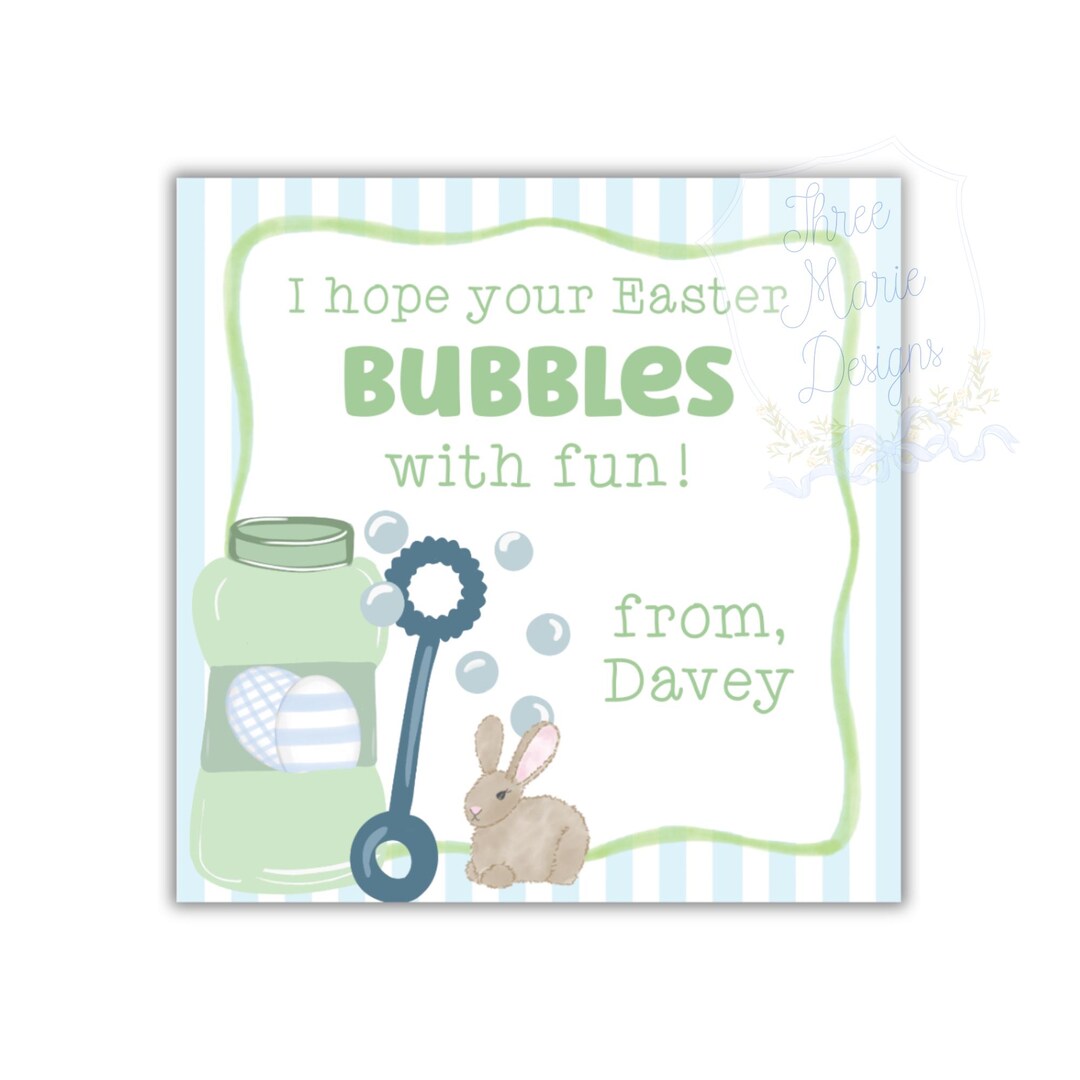 Easter Bubbles Tag | Blue Bubbles Easter Card | 3x3 Inches Editable and ...