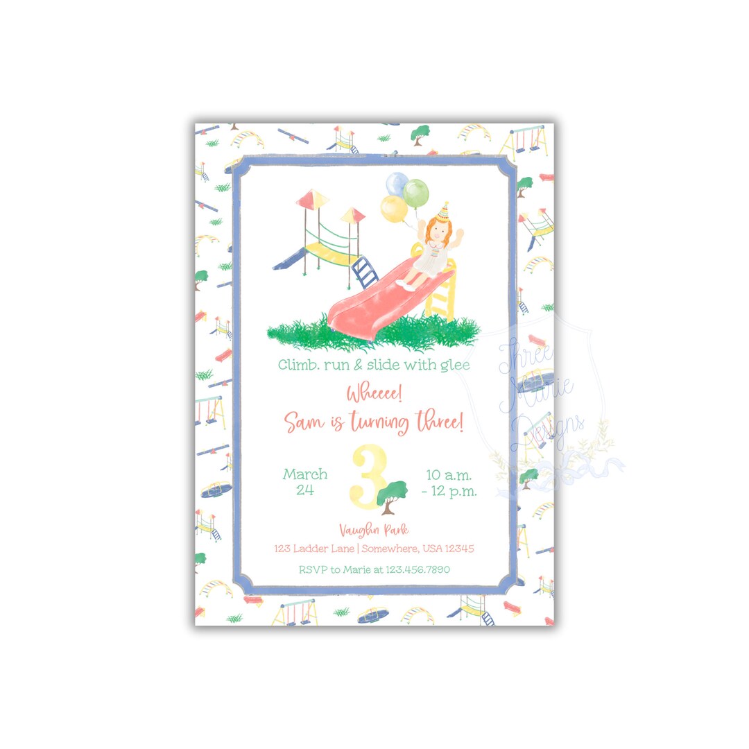 Playground Watercolor Birthday Party Invite | Playground Party ...