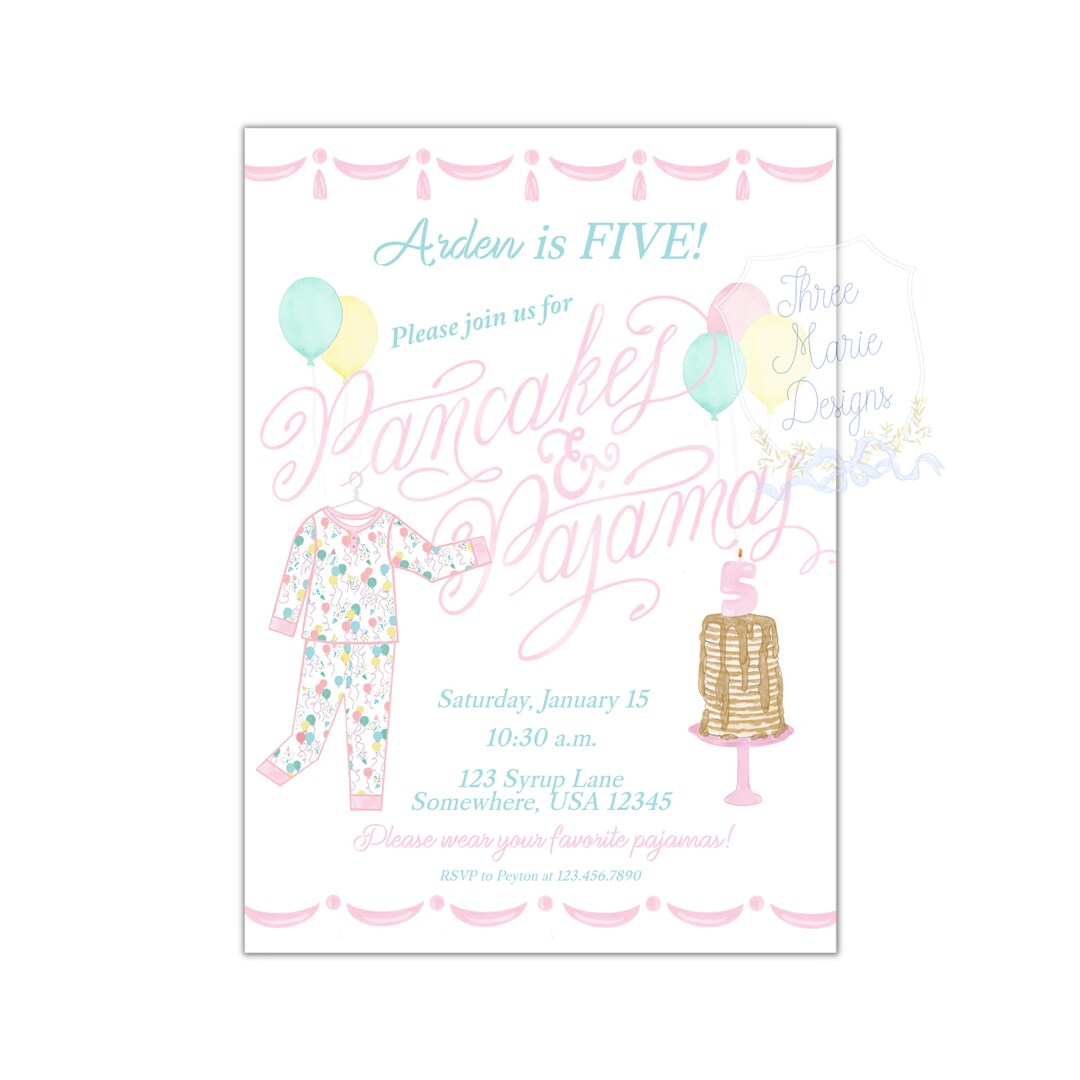 Pink Pancakes and Pajamas Birthday Invite | Self-editable | Pancakes ...