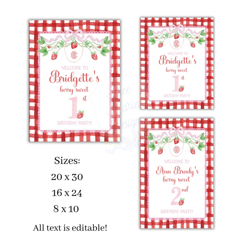 Strawberry Welcome Sign | Berry Sweet Birthday Party Decor | Berry ...