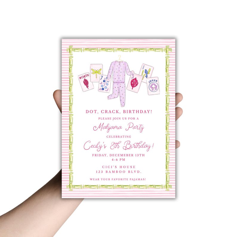 Mahjama Party Invite | Editable Mahjong and Pajamas Invitation | Mah ...