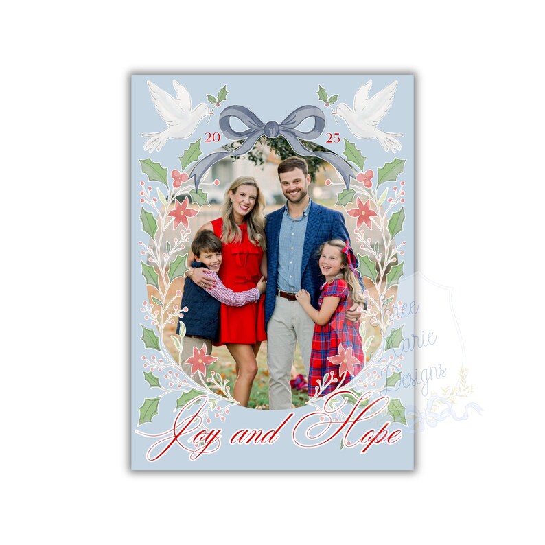 Dove and Holly Blue Christmas Card | Editable Blue, Red and Green Holly ...