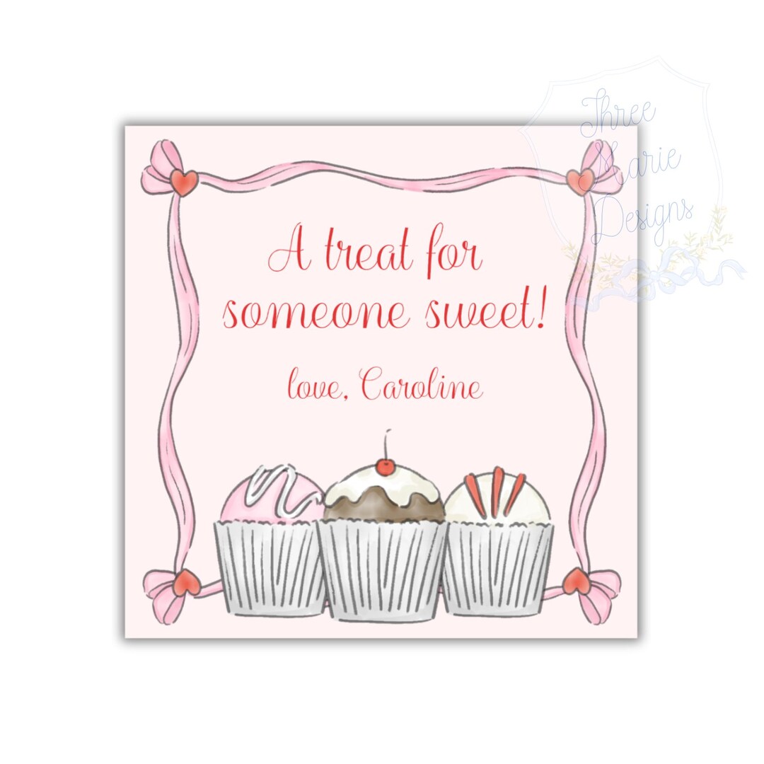 Valentine Cupcake Tag Printable | Sweet Treat Valentine Tag | 3x3 ...