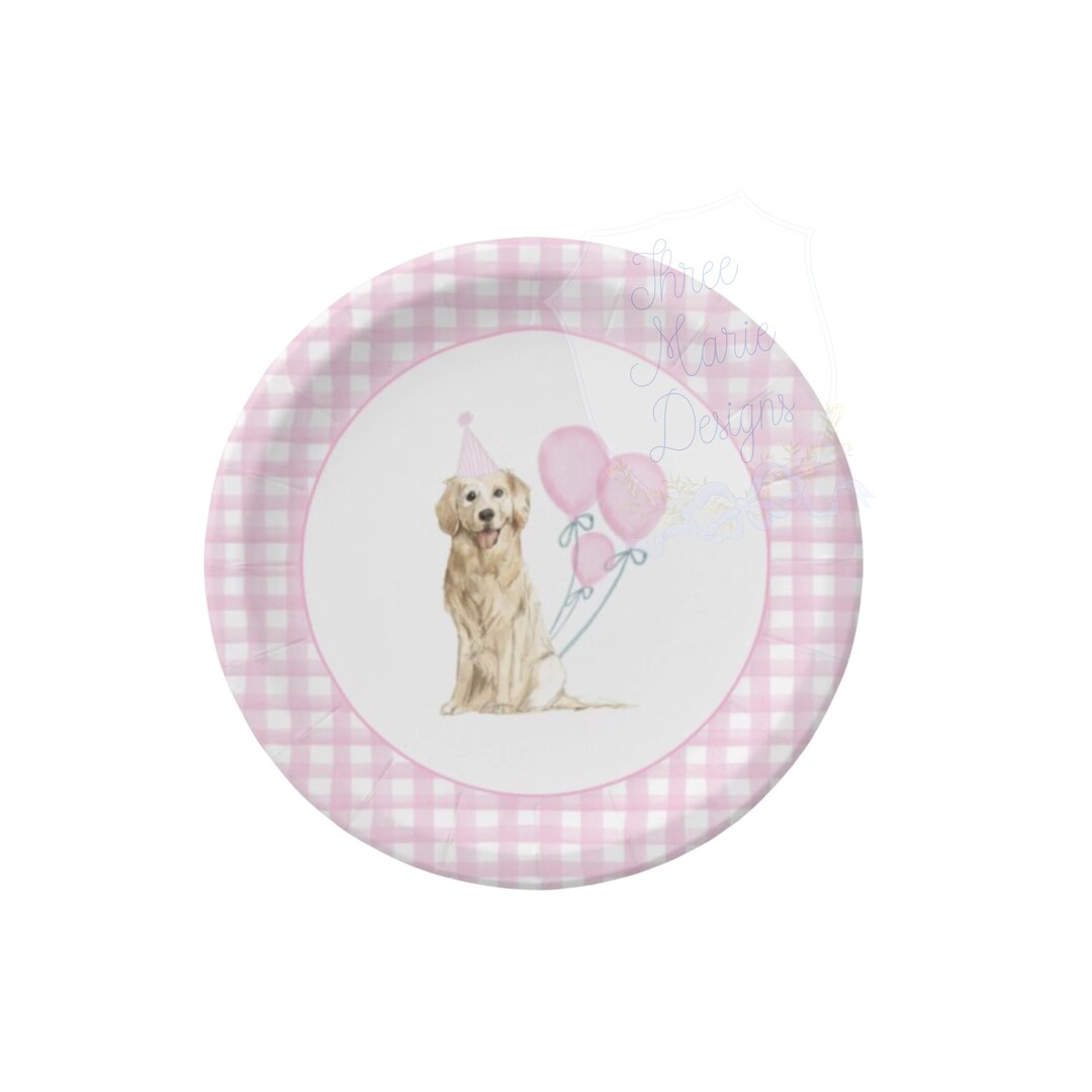 Custom Plate Design DIGITAL FILE | Golden Retriever Puppy Party | Pink ...