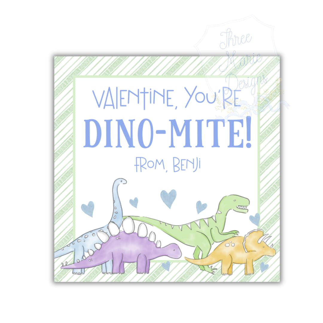 Dinosaur Valentine Tag | Dinos Valentine Card | 3x3 | Self-editable ...