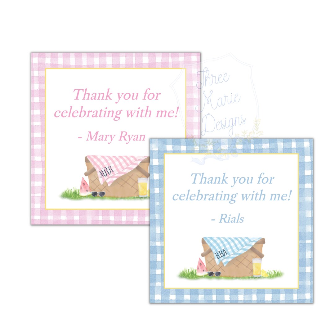 Picnic Party Favor Tag | Self-editable | Blue Picnic Birthday Party ...