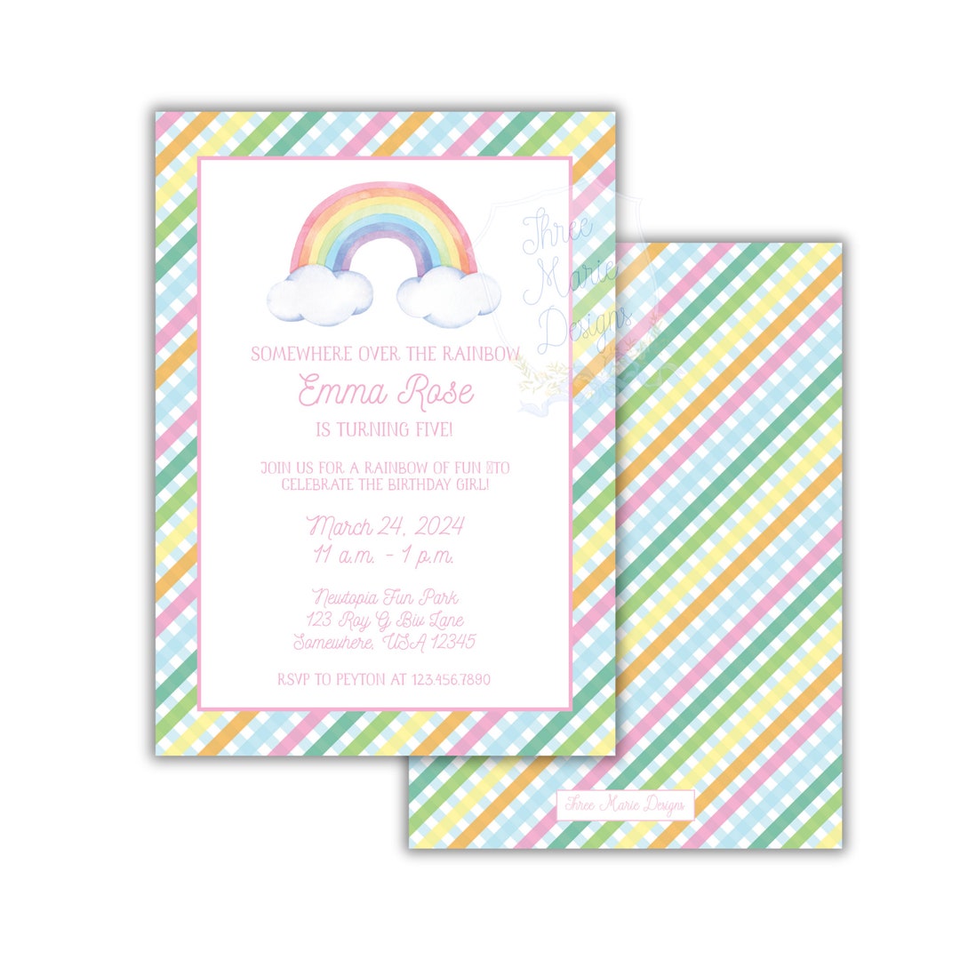 Rainbow Plaid Birthday Invite | Self-editable | Colorful Invite ...