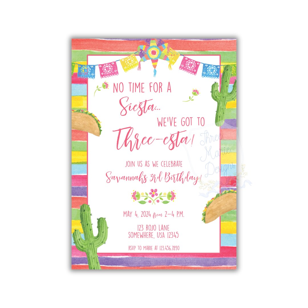 Fiesta Birthday Invitation | First Fiesta Invite | Three-esta Invite ...