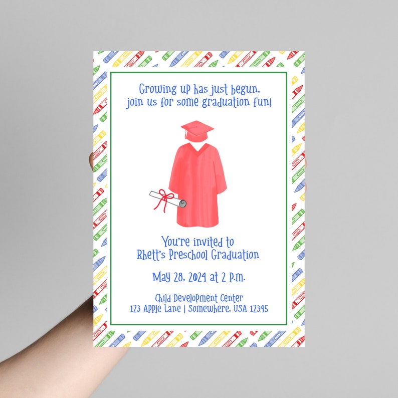 Kids Graduation Invite, Kindergarten Graduation Invitation, Preschool ...
