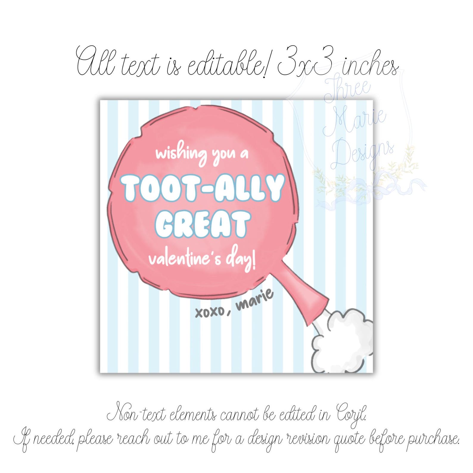Whoopee Cushion Valentine Tag | Editable 3x3 Inches Digital Download ...