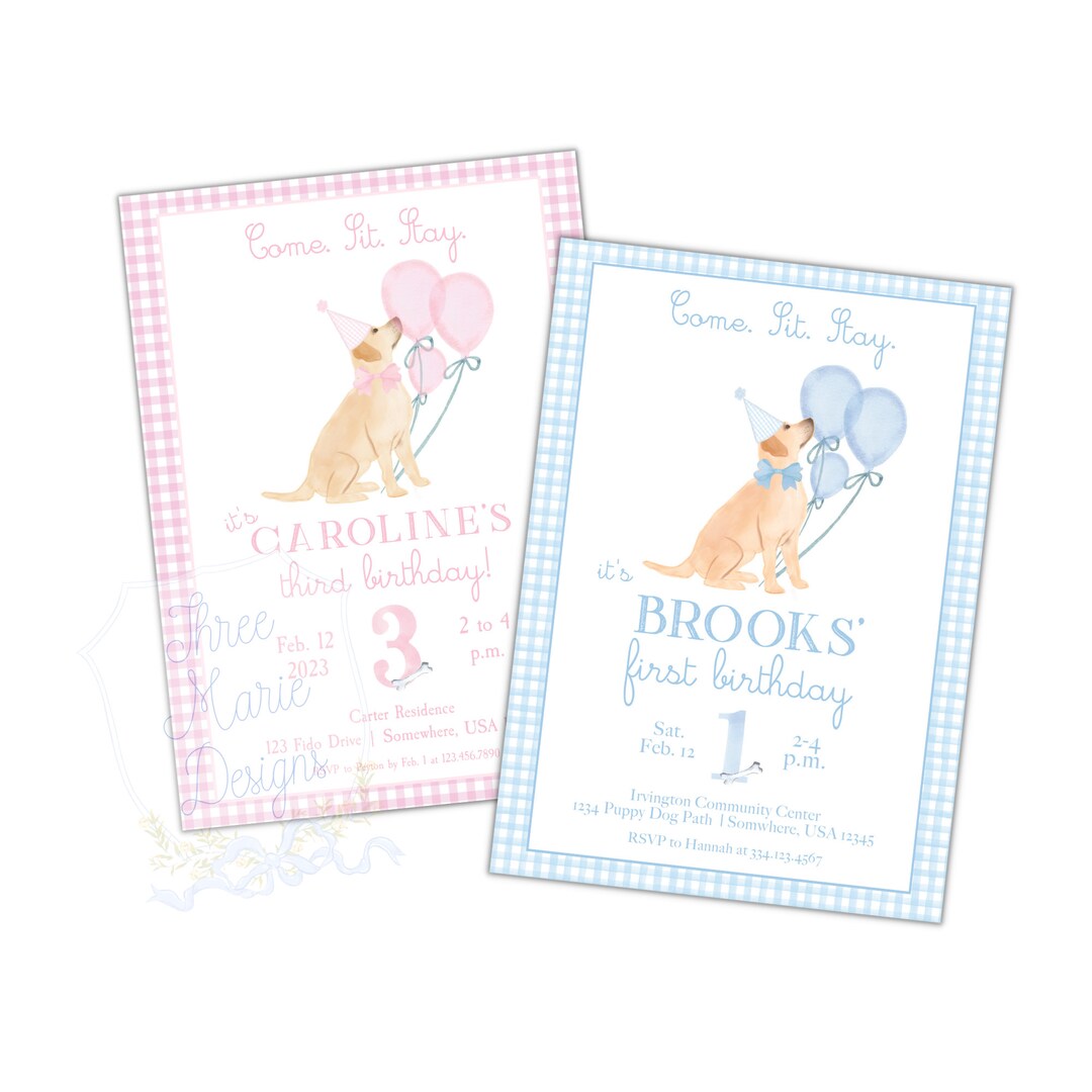 Yellow Lab Birthday Invite | Puppy Party Invite | Snips and Snails ...