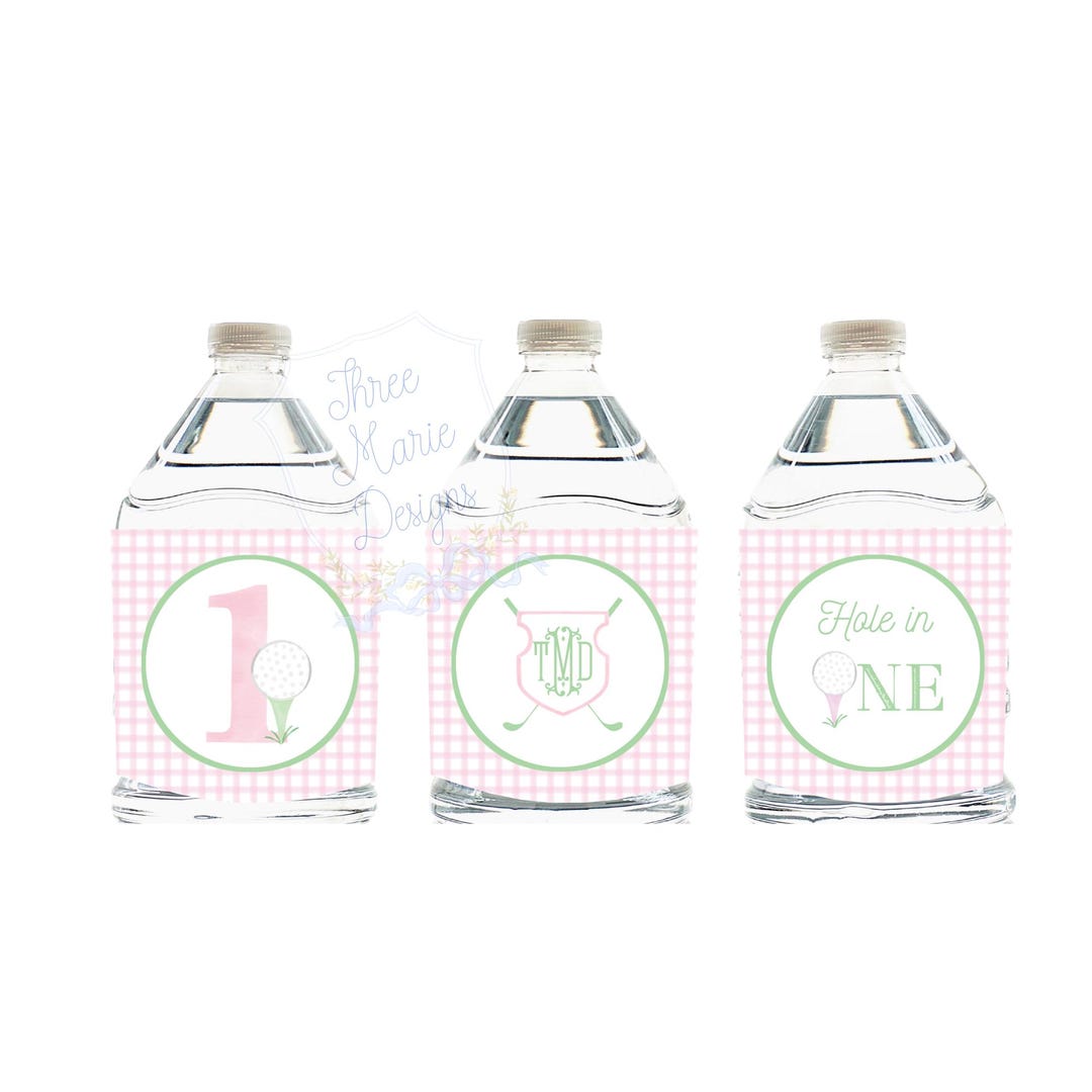 Preppy Pink Golf Water Bottle Label Digital File | 8.5x2 and 9x2 Inches ...