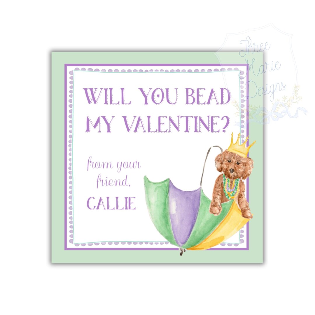 Mardi Gras Valentine Tag | New Orleans Valentine Card | Mardi Gras ...