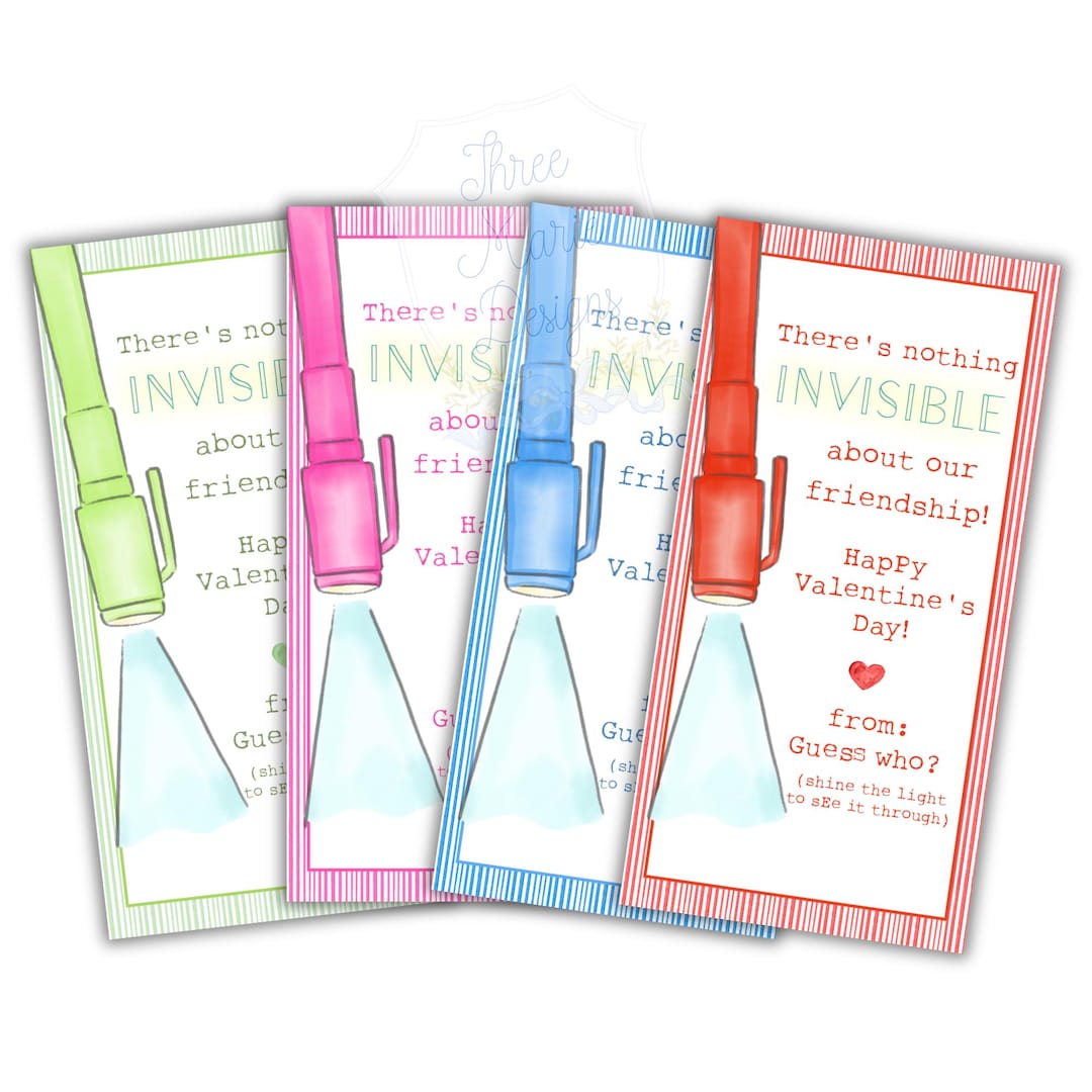 Spy Pen Invisible Ink Valentine Tag | 3x6 Inches Editable Digital ...