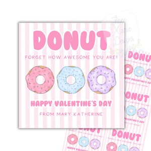 Pink Donut Valentine Tag Printable | Sweet Valentine Treat Tag | 3x3 ...