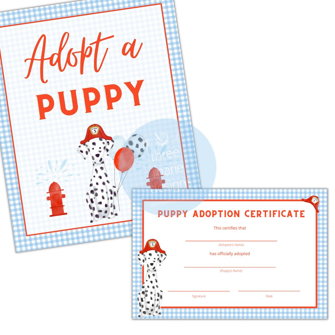 Adopt a Puppy Firetruck Birthday Signage, Printable Party Signs for ...