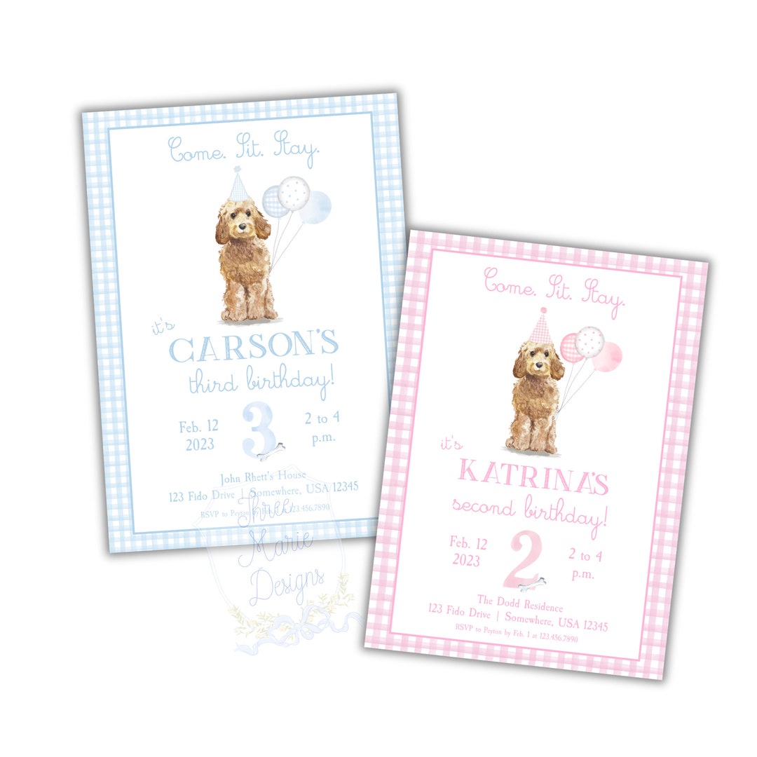 Goldendoodle Birthday Invite | Doodle Puppy Party Invite | Pink Golden ...