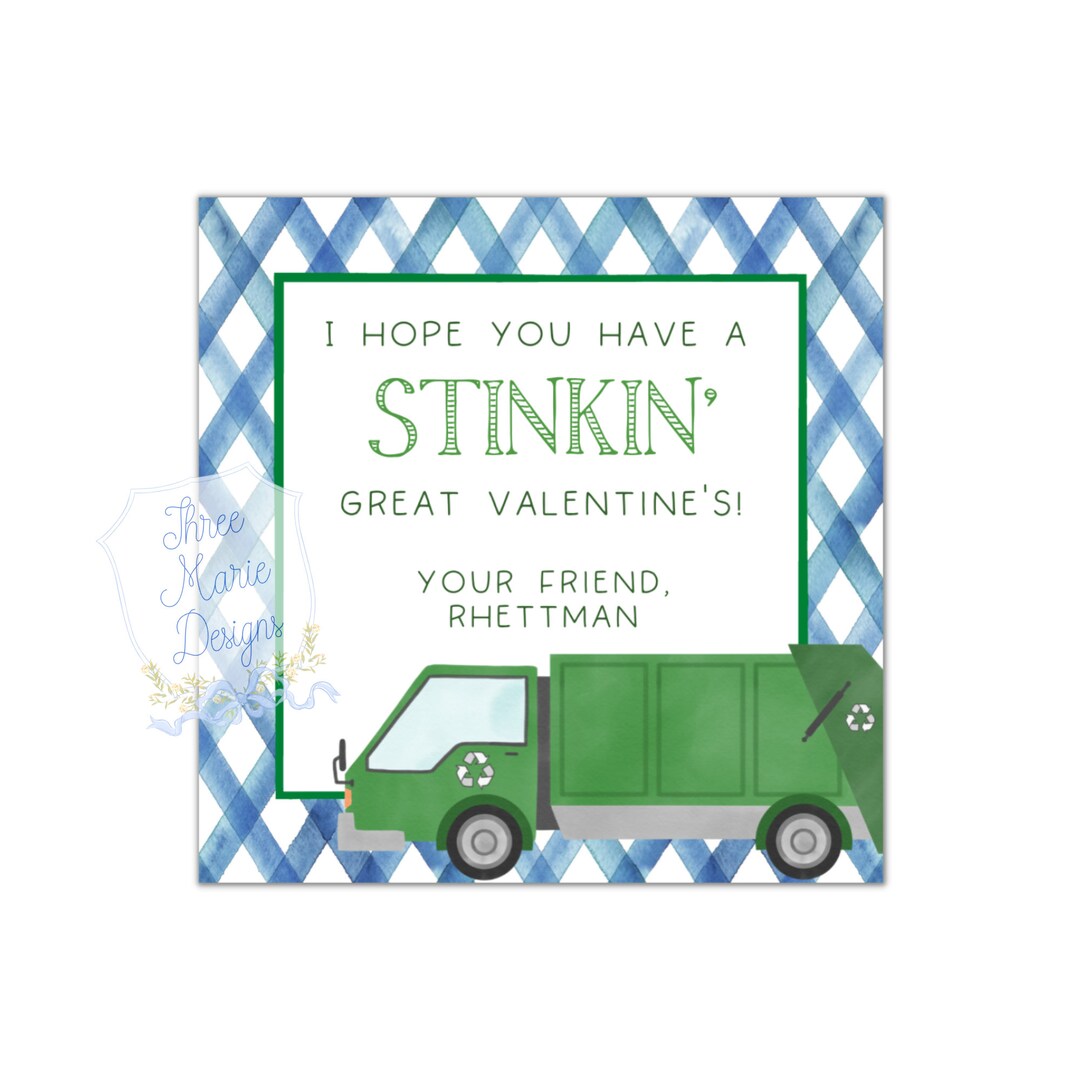 Garbage Truck Valentine Tag | Boys Valentine Card | 3x3 | Self-editable ...