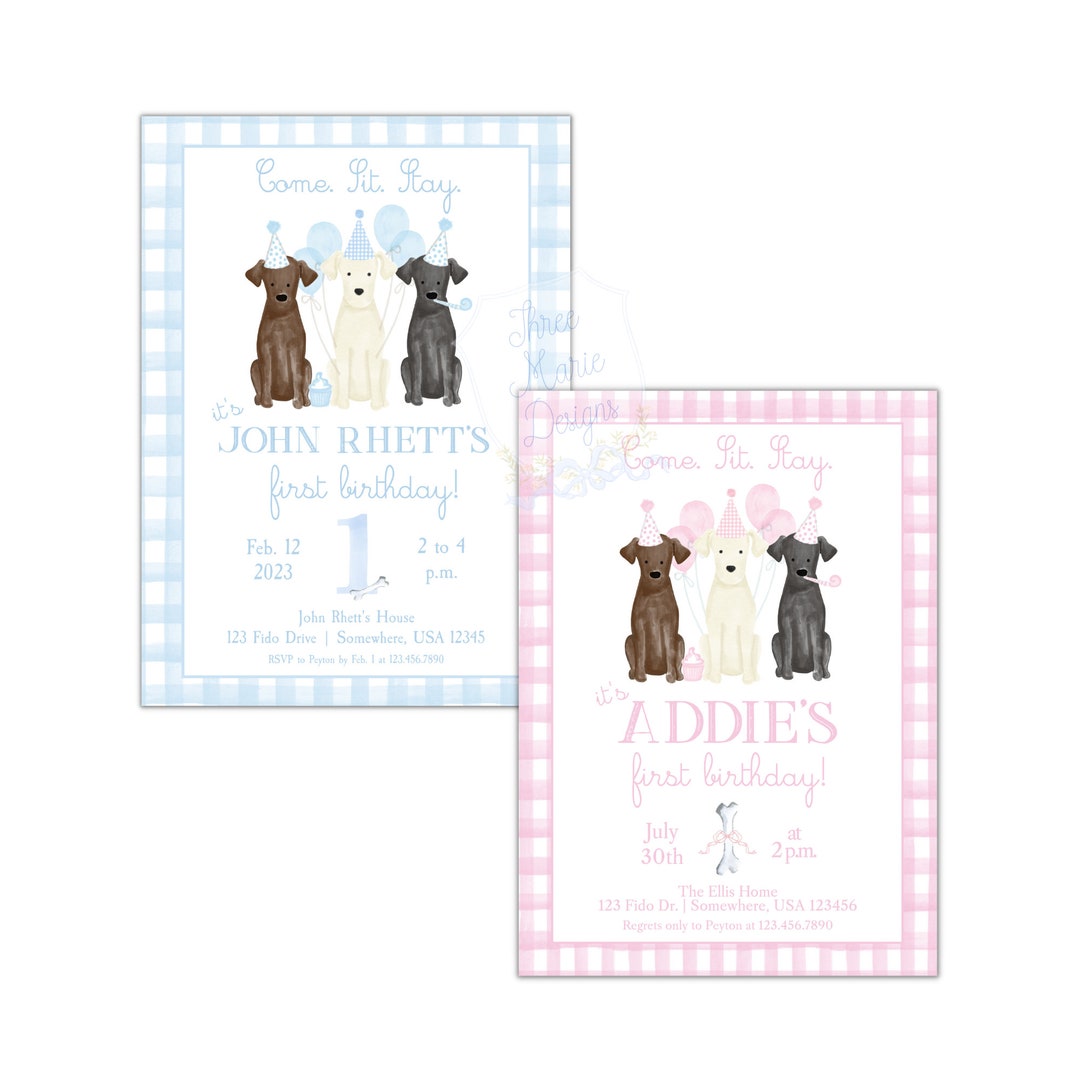 Lab Birthday Invite | Puppy Party Invite | Yellow Lab Chocolate Lab ...