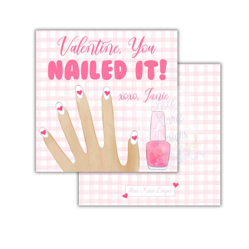 Manicure Nail Polish Valentine Tag | Pink Nail Stickers Valentine Card ...