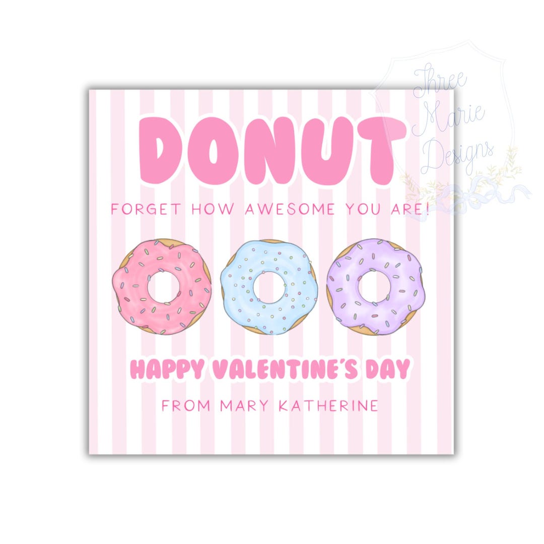 Pink Donut Valentine Tag Printable Sweet Valentine Treat Tag 3x3 ...