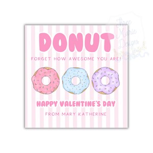 Pink Donut Valentine Tag Printable | Sweet Valentine Treat Tag | 3x3 ...