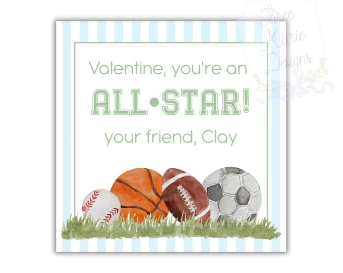Editable Sports Valentine's Day Printable Tags All Star Friend Football ...