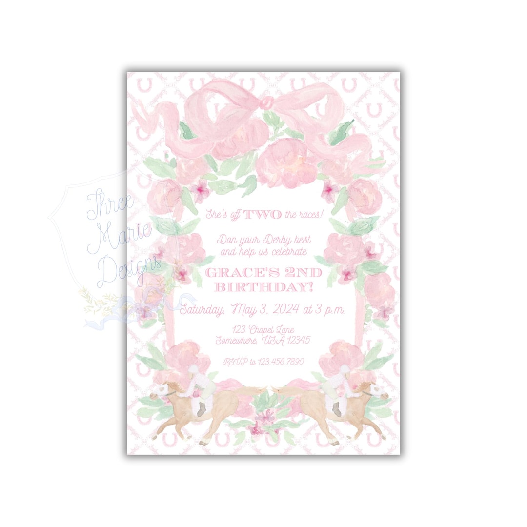 Pink Kentucky Derby Birthday Invitation | off TWO the Races Invite ...