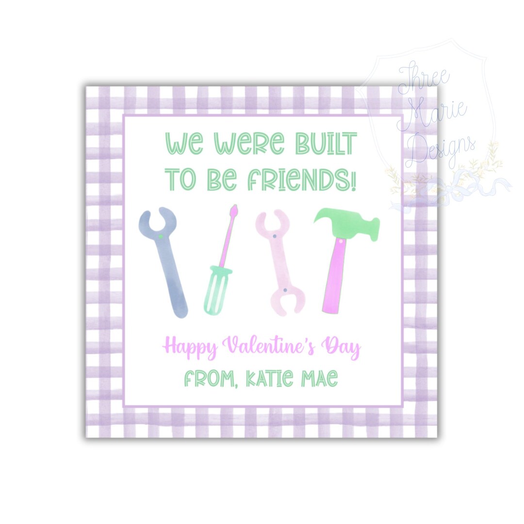 Girly Tools Valentine Tag | I Built to Be Friends Valentine | Girls ...