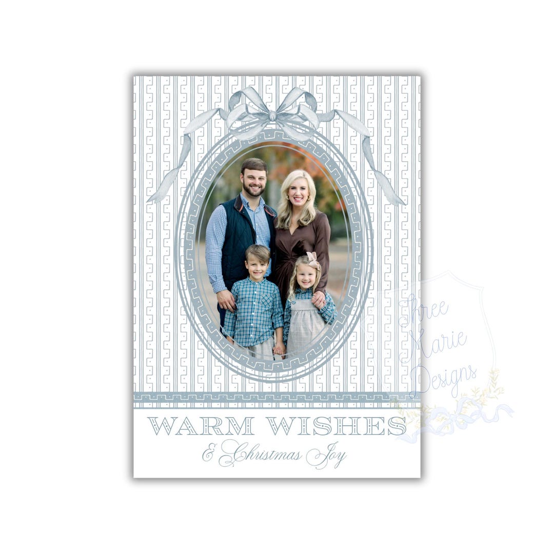 Slate Blue Greek Key Christmas Card | Editable Photo Christmas Card ...