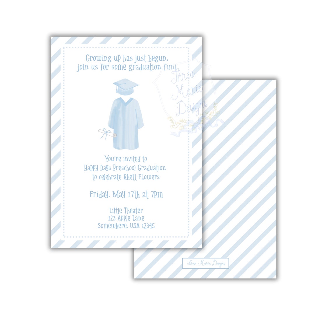 Blue Graduation Invite | Preschool Graduation Invitation | Kindergarten ...