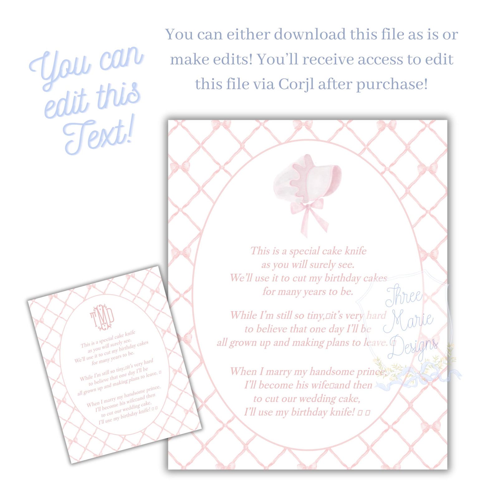 Birthday Cake Knife Poem Instant Download | Printable Cake Knife Poem ...